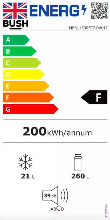 Quiet Mark | Bush Retro M61153RETROWHT Tall Fridge